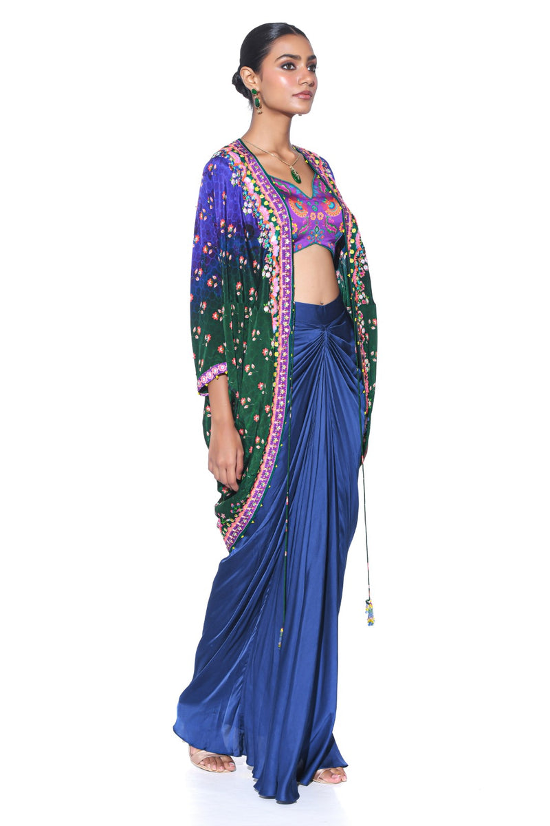 Blue, Green Ombre Hand Embroidered Shrug Set – Siddhartha Bansal